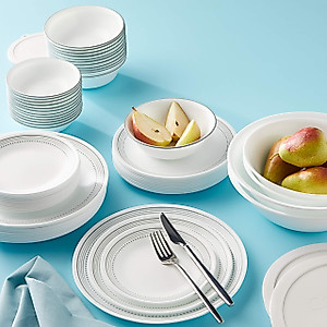 Corelle Vitrelle 78-Piece Service for 12 Dinnerware Set, Triple Layer Glass and Chip Resistant, Lightweight Round Plates and Bowls Set, Mystic Gray