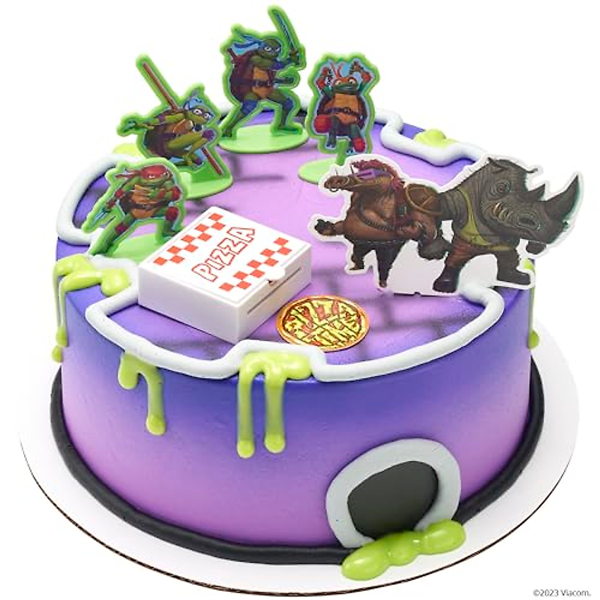 DecoSet® Teenage Mutant Ninja Turtles™ Pizza Power Cake Topper, 6-Piece Cake Decoration With Turtle Figurines, Cake Pic, And Pizza Launcher ! | For Birthday, Parties, Celebration