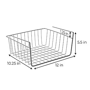 Smart Design Undershelf Storage Basket - Small - Snug Fit Arms - Steel Metal Wire - Rust Resistant - Under Shelves, Cabinet, Pantry, and Shelf Organization - 12 x 5.5 Inch - Charcoal Gray