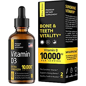 Vitamin D3 Supplement 10000 iu | Vitamin D Liquid Drops for Faster Absorption | Helps Support Strong Bones and Healthy Heart | Mood & Immune Symptom Function | Emulsified High Dose Vitamin D3