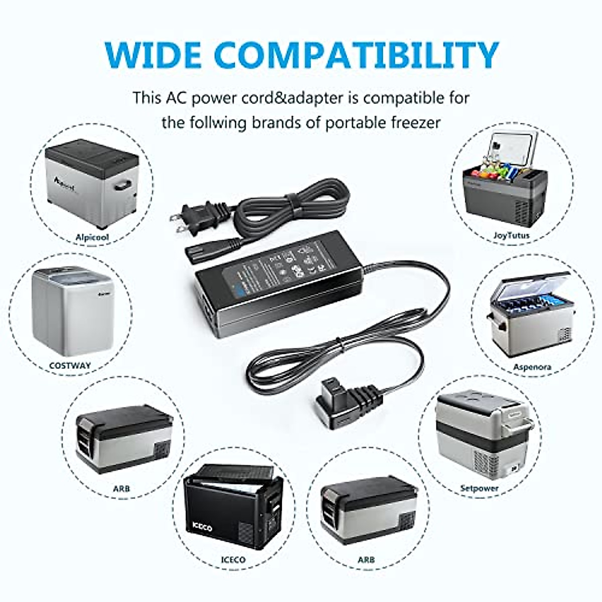 KFD Refrigerator Adapter Charger for Car Fridge Freezer Alpicool,ARB,Euhomy,Wagan,Bodega,AONI,Paffenery,COSTWAY,ICECO,Setpower,Rockpals,Aspenora,AstroAI,Kalamera,JoyTutus Cooler Power Supply Cord