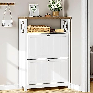 YITAHOME Shoe Cabinet with 2 Flip Drawers, Entryway Shoe Storage Cabinet with Open Shelves, Free Standing Hidden Shoe Rack Storage Organizer for Entryway/Hallway/Closet, White