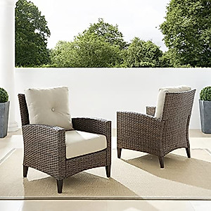 Crosley Furniture KO70210LB-OL Rockport Outdoor Wicker High Back Arm Chair, Set of 2, Light Brown