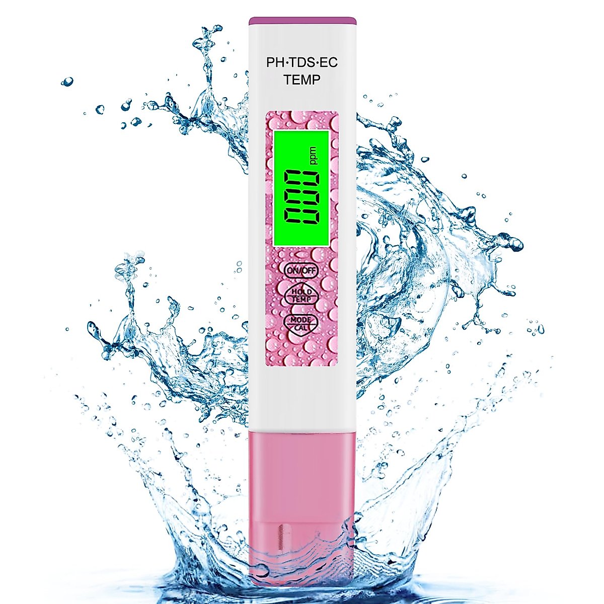 PH Meter 4 in 1 Water Quality Tester TDS Meter PH/TDS/EC/Temp Tester with Temperature Compensation Function, PPM Water Tester for Household Drinking, Pools, Fish Tanks (Pink)