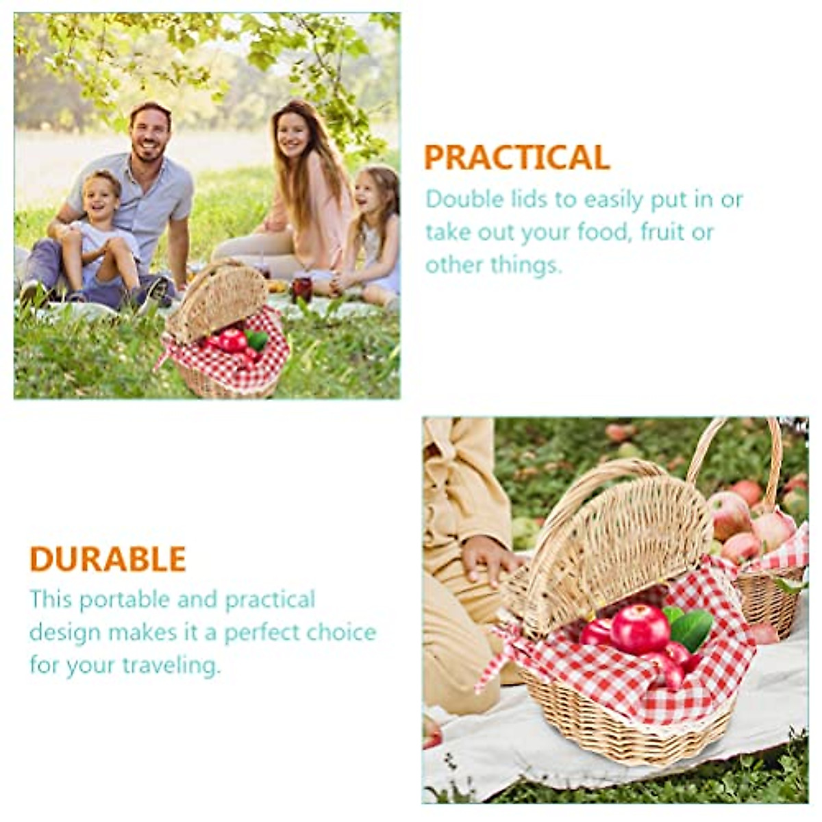BESPORTBLE Bread Storage Basket Handheld Basket Outdoor Picnic Basket with Double Lids