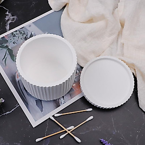 HEVSTIL Qtip Holder Dispenser with Lid Diatomite Holder Dispenser for Cotton Ball, Cotton Swab, Cotton Round Pads, Floss Picks for Bathroom Canister Storage Organization, Vanity Makeup Organizer