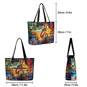 Womens Handbag Music Notes Leather Tote Bag Top Handle Satchel Bags For Lady