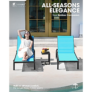 Aluminum Chaise Lounge Chair Outdoor with Wheels, Patio Lounge Chair with Adjustable 5-Position Recliner and Full Flat Tanning Chair for Patio, Beach, Pool, Lake Blue