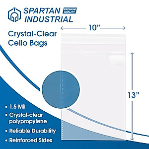 Spartan Industrial - 10" X 13" (100 Count) Crystal Clear Resealable Cello Poly Bags for Packaging, Clothing & T Shirts - Self Seal & Reinforced