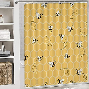 Yellow Bee Shower Curtain Bathroom Rugs Sets 4 Piece, Shower Curtain Waterproof Fabric with Non Slip Bathroom Rugs Floor Mat Toilet Lid Cover Shower Accessories for Bathroom