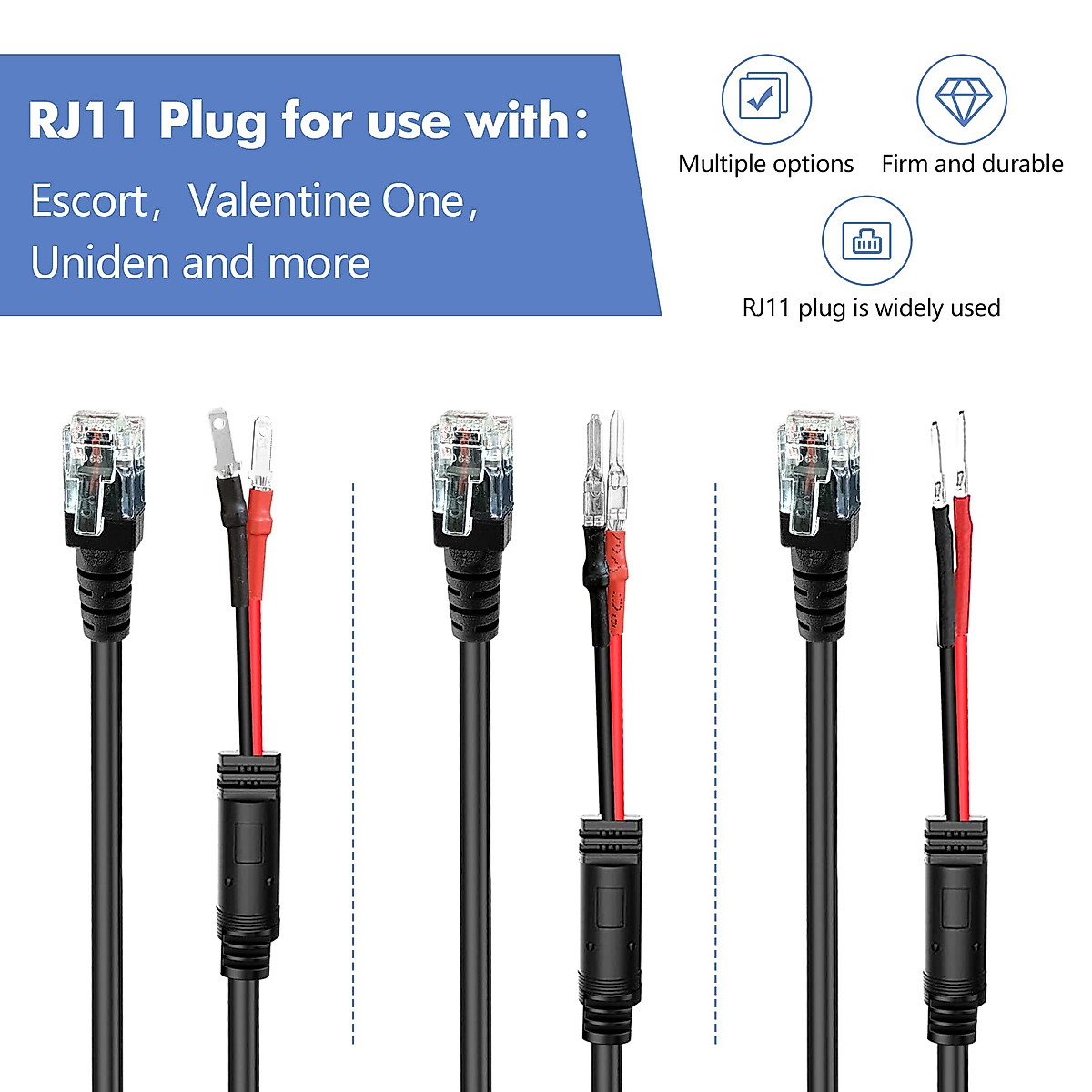 Radar Detector Hardwire Power Cord, Rearview Mirror Plug Cable,with Inline Fuse Holder,Suitable for Uniden Escort Beltronics Valentine One Cobra Whistler Radar Detector,3-Piece Set,13.7'' (RJ11)