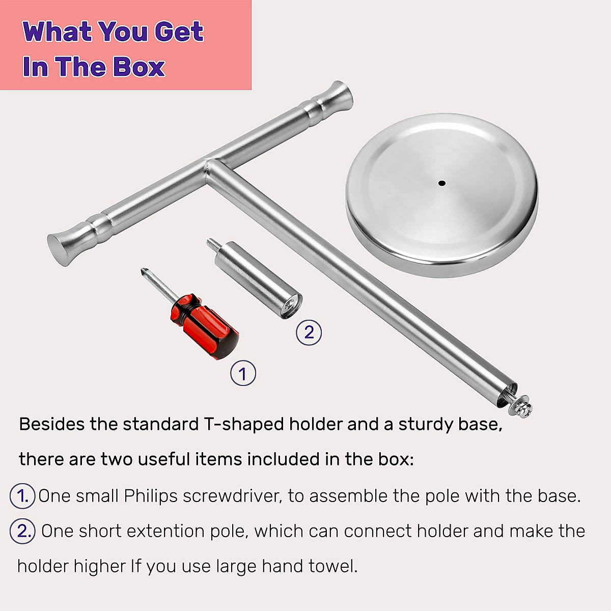 Sfemn Hand Towel Holder Stand for Bathroom Vanity Countertop SUS304 Stainless Steel T-Shape Free Standing Towel Rack Stand Towel Bar for Bathroom Kitchen (Brushed Nickel)