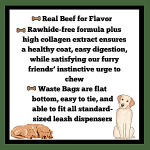 AccessiPets Dog Chews Bundles for Medium and Large Dogs, 6 Inch Rawhide Free Alternative Collagen Rolls Bundle with 1 Dog Waste Roll, Long-Lasting Dental Treats (Beef, 4 Count)
