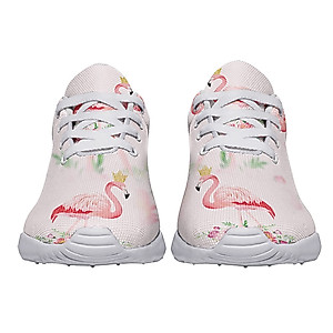 Men Women Running Shoes,Pink Flamingo Lightweight Breathable Tennis Shoes Non Slip Athletic Workout Gym Sneakers White Size 8.5