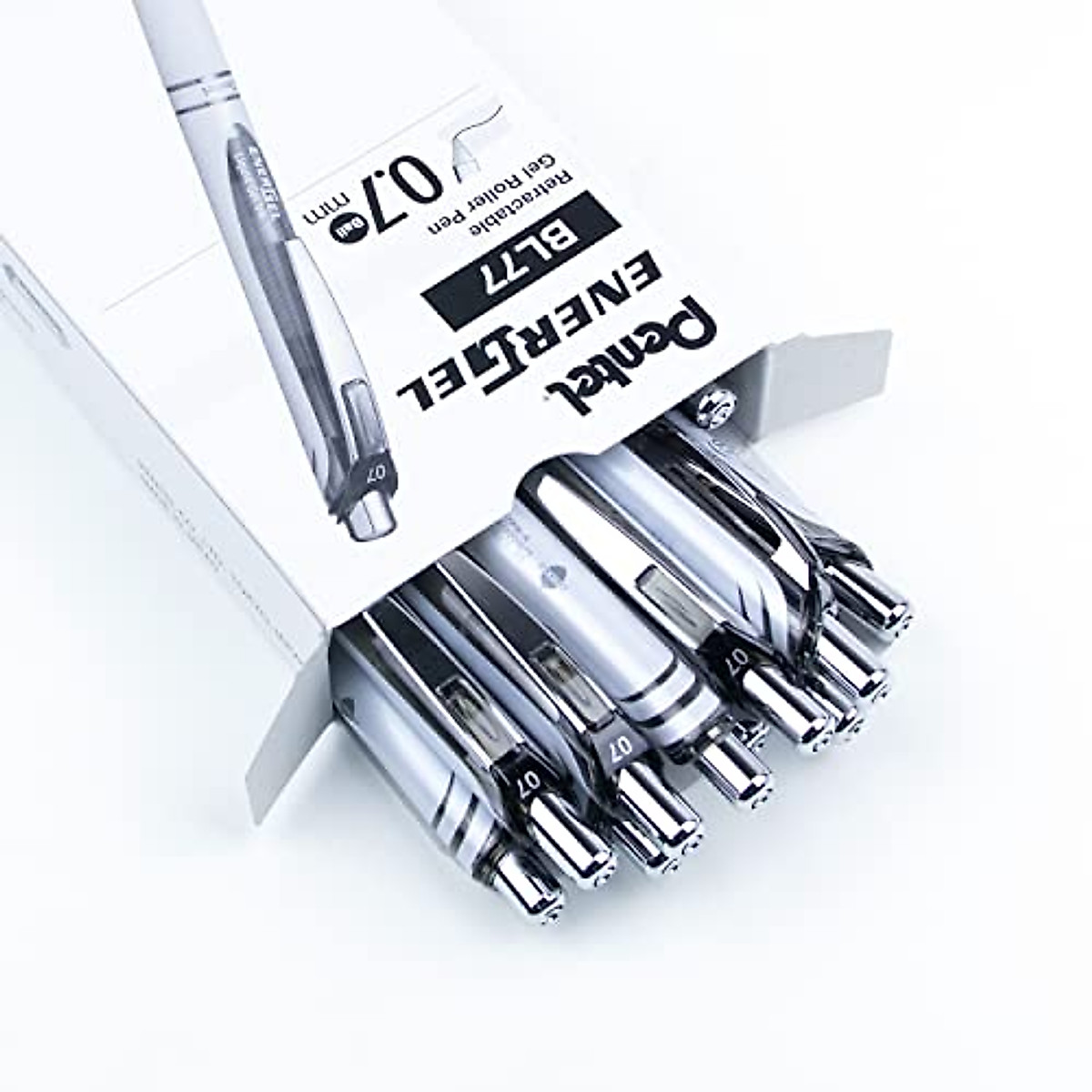 Pentel EnerGel Pearl Deluxe RTX Retractable Liquid Gel Pen, (0.7mm), Accent, Black Ink, Box of 12 (BL77PW-A)