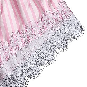 HGps8w Sleepwear for Women 3 Piece Stripe Satin Pajama Set Lingerie Lace Cami Pj Set Sexy V Neck Cami Top with Robe Pink