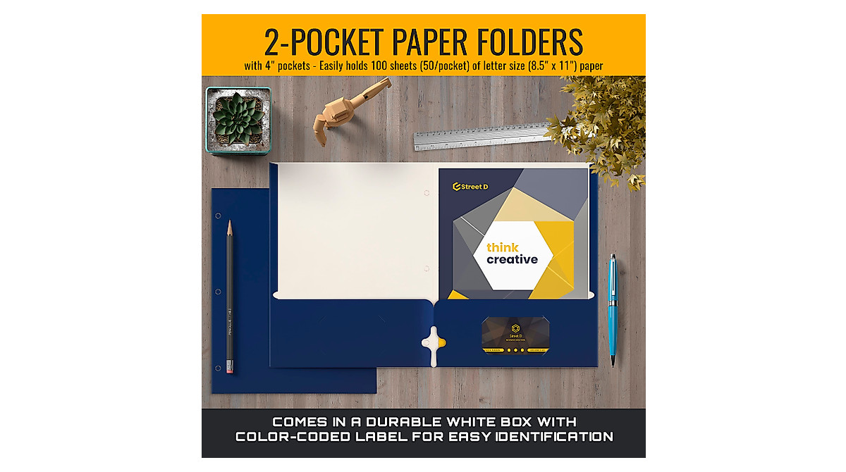 Blue Two-Pocket Folders 50-Pack for Office & School - Better Office