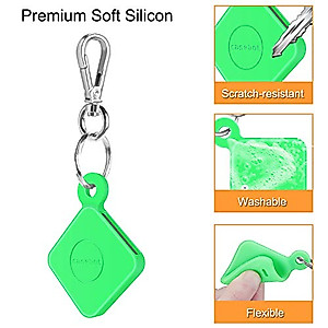 [4 Pack] Fintie Silicone Case with Carabiner Keychain for Tile Mate (2020 & 2018), Anti-Scratch Lightweight Soft Protective Sleeve Skin Cover, Black+Green Glow