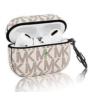 Compatible with AirPods Pro Case Cover with Keychain, Luxury Full-Body Hard Shell Leather Airpods Pro Protective Cover Case for AirPods Pro Wireless Charging Case (Front LED Visible)
