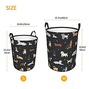 Gbuzozie Cute Dogs Round Laundry Hamper Cartoon Puppy Animals Storage Basket Toys Clothes Organizer Bin For Home Bathroom Bedroom Dorm Nursery, 62l