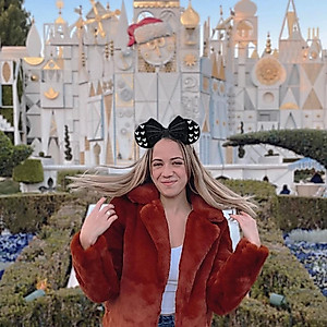 Trnerm Large Size Mouse Ears Headband for Women in Black Fuzzy Fabric, Plus-size Park Ears Headband for Birthday, Cosplay Party, Christmas, Halloween, Party