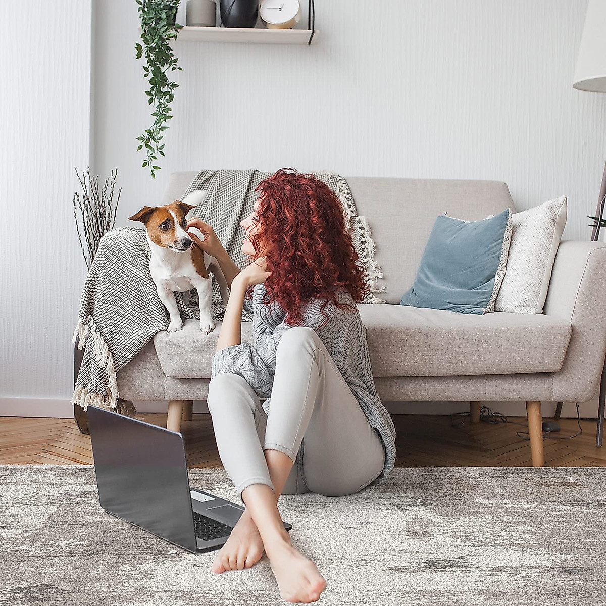 OIGAE Machine Washable Rug - 5x7 Area Rug Low-Pile Non-Shedding Foldable Abstract Modern Rugs, Stain Resistant Anti Slip Backing Rugs for Living Room&Bedroom&Dining Laundry Home Office Carpet, Brown