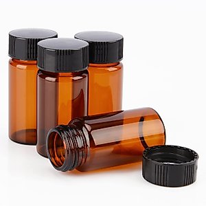 stonylab Brown Glass Sample Vials with Cap, Screw Cap Sample Vials Amber Glass Liquid Sampling Bottle Reagent Bottle with Screwcap, Capacity 20 ml / (0.6 oz), Pack of 20
