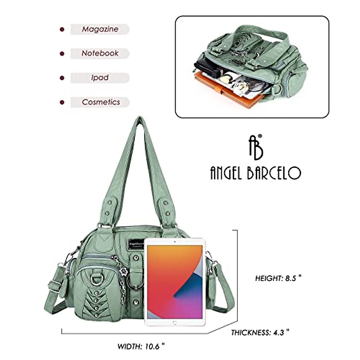 Angel Barcelo Purses and Handbags Women Tote Shoulder Bag Top Handle Satchel Hobo Bags Fashion Washed Leather Purse Green