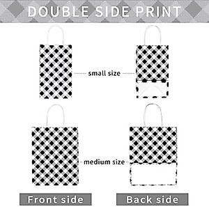 ECOHOLA Black Gingham Gift Bags, 16 Pieces Kraft Paper Bags Black White Christmas Buffalo Plaid Bags Goodie Bags Party Favor Bags with Handles for Christmas, Birthday Party Supplies, 10x8x4 Inches