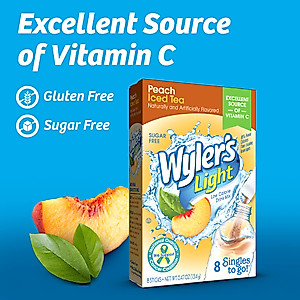 Wyler's Light Singles To Go Powder Packets, Water Drink Mix, 96 Single Servings, Peach Iced Tea, 7 Ounce (Pack of 12), 5.64 Ounce