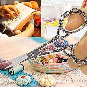 BIHRTC Vintage European Style Plum Blossom Scissors for Embroidery, Sewing, Craft, Art Work & Everyday Use (Silver)