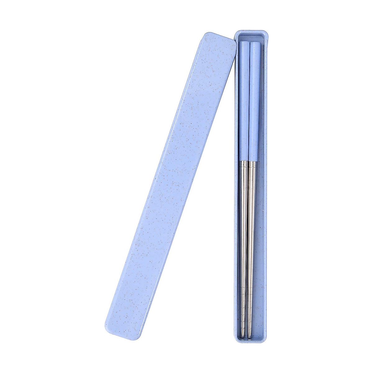 Molizummy 2 Pairs Reusable Chopsticks Metal Wheat Straw Portable with Pull Design Case, Stainless Steel Chop Sticks for Bento Box, School, Home, Office, Camping Use, Dishwasher Safe (Blue & Pink)