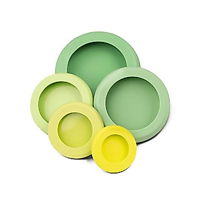 Food Huggers 5pc Reusable Silicone Food Savers | BPA Free & Dishwasher Safe | Fruit & Vegetable Produce Storage for Onion, Tomato, Lemon, Banana, Cans & More | Round, Sage Green