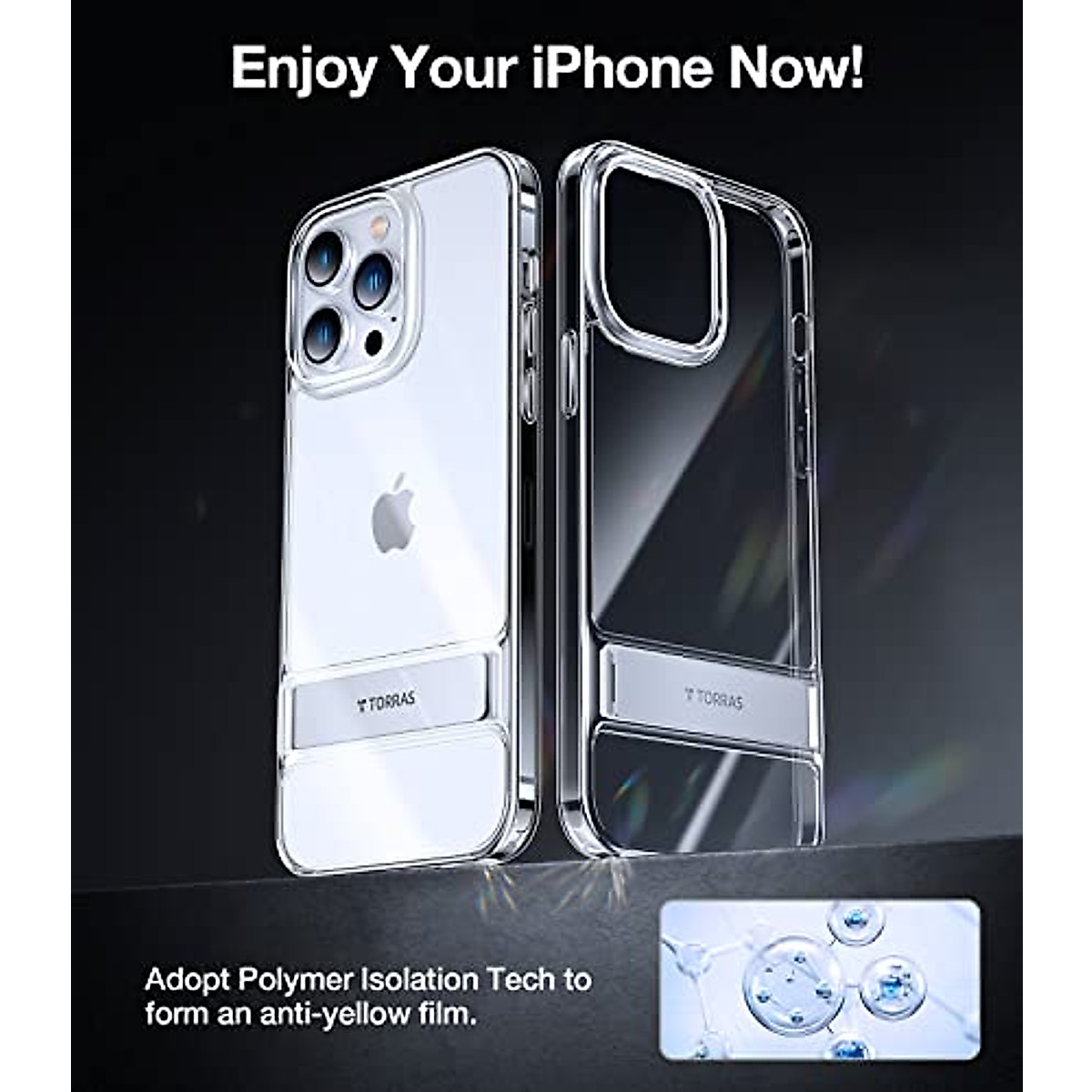 TORRAS for iPhone 14 Pro Max Case Clear with Stand [10FT Military Grade Shockproof] [3-Way Built-in Kickstand] Anti-Yellowing & Protective iPhone 14 Pro Max Phone Case, Diamond Clear