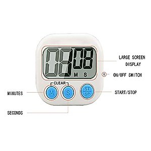 Timer, Multi-Functions Magnetic Countdown Kitchen Digital Timers ,Use for Cooking,Classroom,Bathroom,Teachers,Kids Time Management,White(No lncluded Battery)