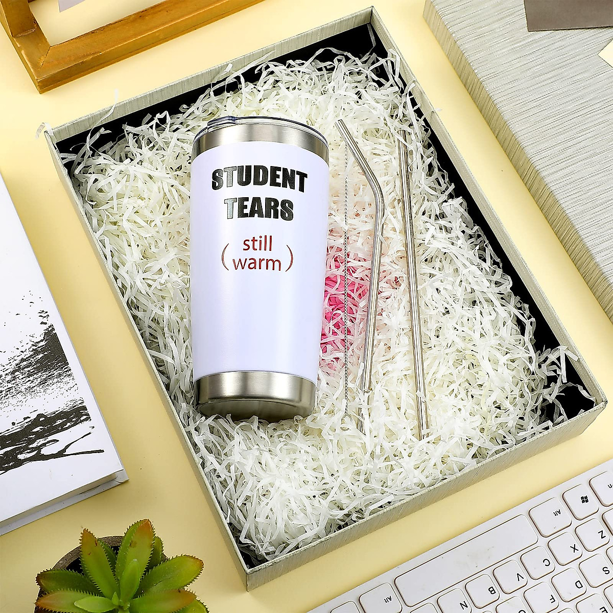 Newtay Stainless Steel Teacher Mugs 20 oz Student Tears Funny Teacher Gift Travel Tumbler with Lid Straws and Brush Teacher Appreciation Tumbler Thanksgiving Christmas Gifts for Teachers