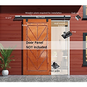 DIYHD 6FT Black Box Rail Sliding Barn Door Hardware Heavy Duty Outdoor Sliding Track Kit, 6FT Track kit, Wall Mount Kit