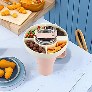 LayaVilla Stanley Snack Tray for 40 oz Stanley Tumbler with Handle, Silicone Resuable Stanley Cup Snack Tray, Stanley Cup Snack Bowl for Stanley Tumbler Accessories with a Boot (White)