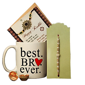 TIED RIBBONS Rakhi for Brother with Gift Set | Bhai Rakhi | Coffee Mug (10 Oz) | Mini Card - Raksha bandhan Rakhi Bracelet for Brother Rakhi for Bhaiya | Bro Rakhi Thread | Rakhi Set