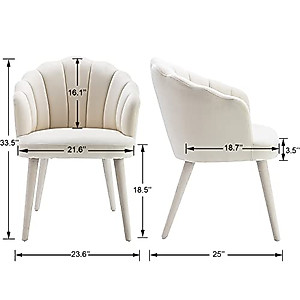 DM Furniture DM-Furniture Velvet Dining Chairs Set of 4 Modern Accent Chairs Upholstery Side Chairs with Upholstered Wood Legs for Home Kitchen Living Room, Cream