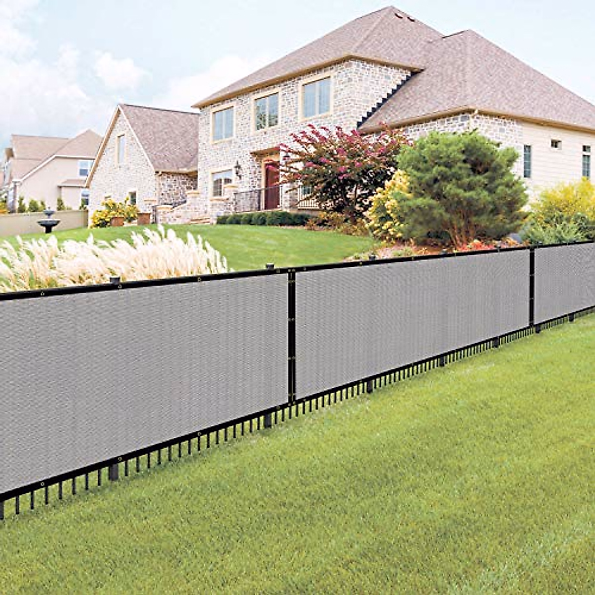 E&K Sunrise 6' x 20' Privacy Fence Screen with Grommets, Outdoor Windscreen Fence Covering Privacy Screen UV Blockage for Backyard Garden Patio, Zip Ties Included (Gray)