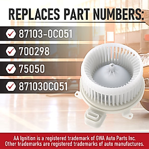Replacement AC Blower Motor - Compatible with Toyota Vehicles - Sequoia 2008, 2009, 2010, 2011-2019, Sienna 2011-2020 - Replaces Part 87103-0C051, 700298, 75050, 871030C051 - Fan Assembly