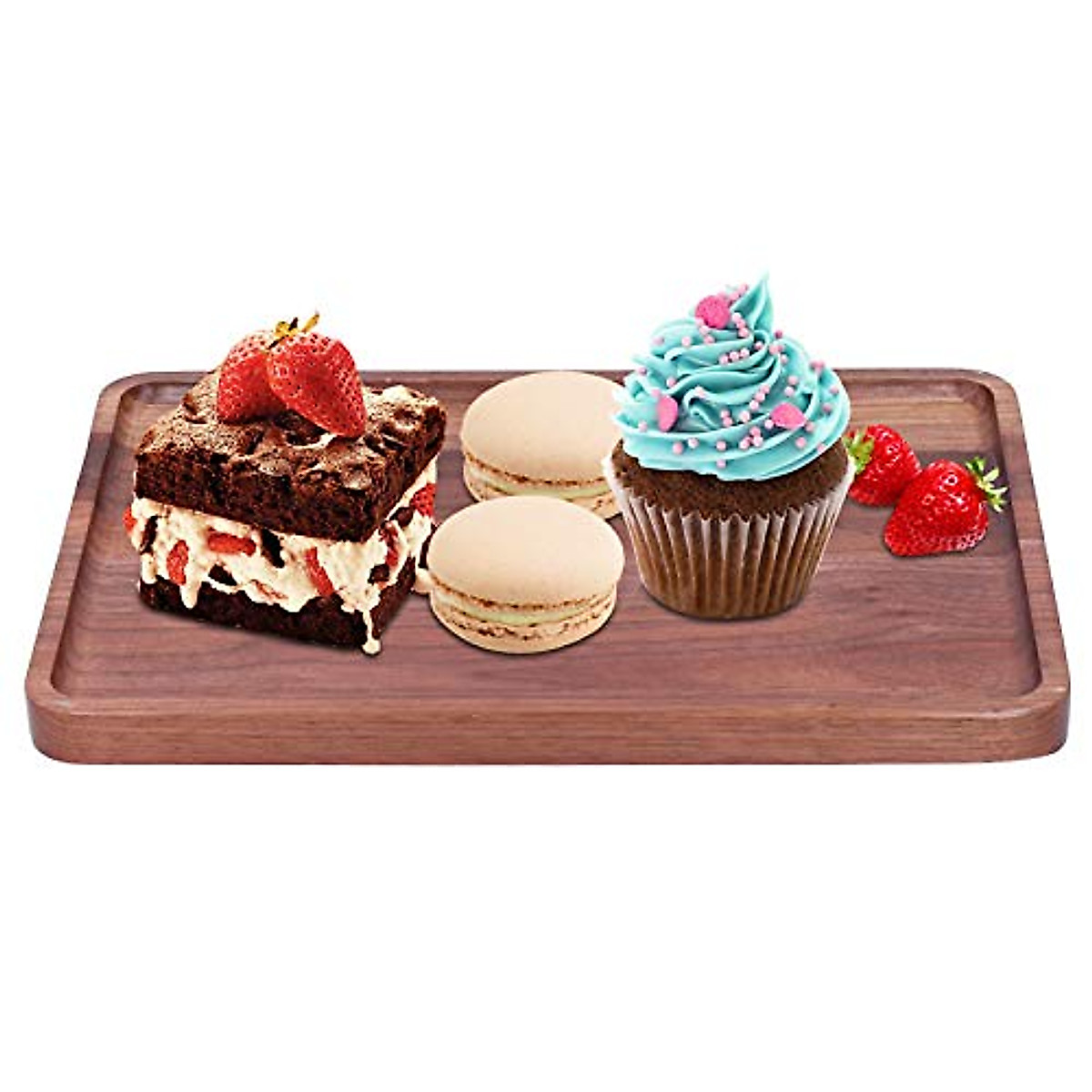 Coffee Serving Tray, Wooden Dessert Plate, Walnut Wood, Rectangular Fruit Platefor Serving Cakes, Snacks, Candies and Bread(34 * 23 * 2)