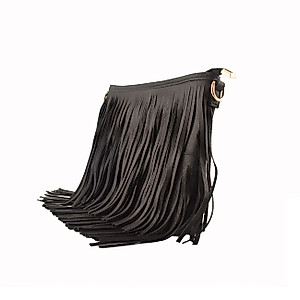 Jiaruo Fashion Retro Fringe Design Small Women PU Leather Crossbody Bag Handbag And Purses (Black)