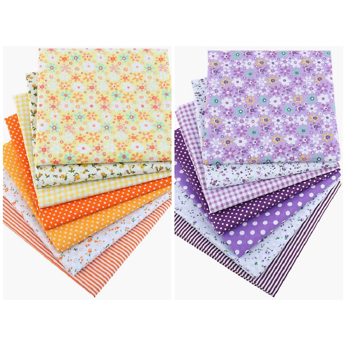 7Pcs Top Purple Cotton Craft Fabric Bundle Squares Patchwork DIY Sewing Scrapbooking Quilting Floral Dot Pattern Craft and Hobby Fabric 10" x 10" (25cm x 25cm)