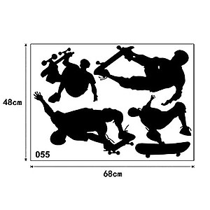 Playing Skateboards Sports Wall Decal Home Sticker PVC Murals Vinyl Paper House Decoration Wallpaper Living Room Bedroom Kitchen Art Picture DIY for Kids Teen Senior Adult Nursery Baby
