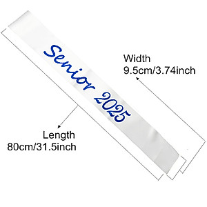 Ashaqshnglee Senior Sash 2025, 2PCS Graduation Sash White with Blue Glitter Letter Finally Graduated Cheerleader Party Celebration Decorations