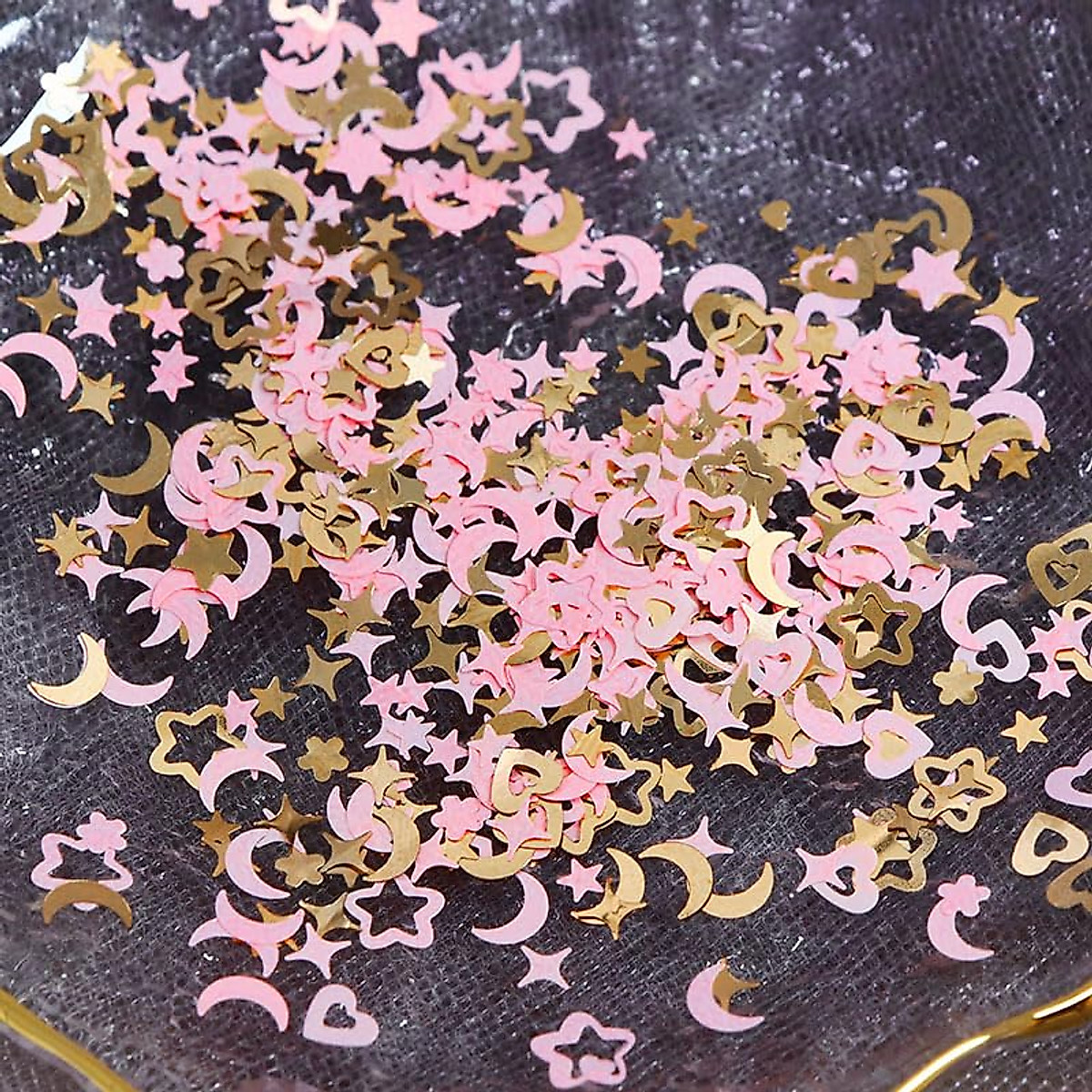 KACHIMOO KACHIMOO Nail Glitter Sequins,12 Grids Gold Pink Nail Glitter Flakes 3D Cherry Blossoms Moon Star Nail Sequin Flakes Heart Nail Charm Nail Accessories for Nail Art Decoration