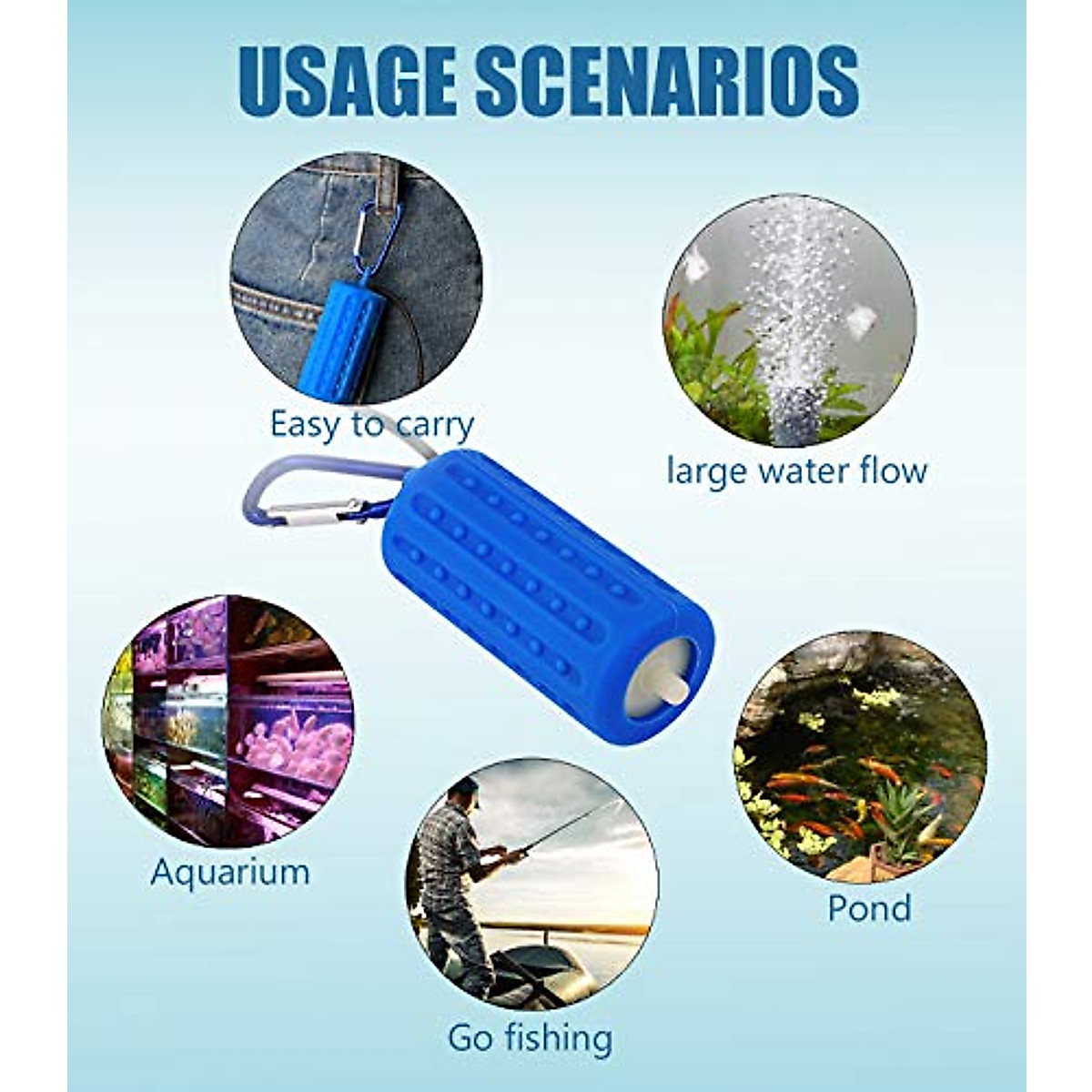 Useekoo USB Aquarium Air Pump, Ultra Durable & Quiet USB Nano Air Pump, Small Air Bubbler for Aquarium Fish Tank with Air Stone and Silicone Tube - Dark Blue