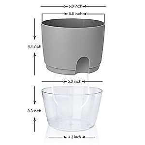 Vanavazon 6 Inch Self Watering Planter Pots for Indoor Plants, 3 Pack African Violet Pots with Wick Rope-Grey